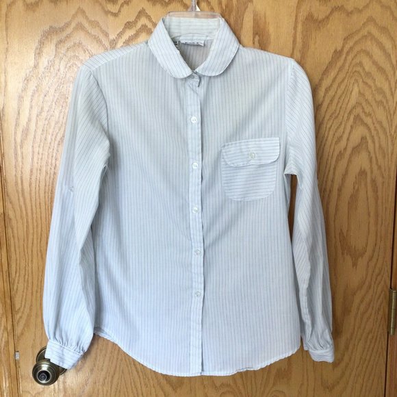huk-a-poo | Tops | Hukapoo White Blouse With Blue Gray Pinstripes Peter ...